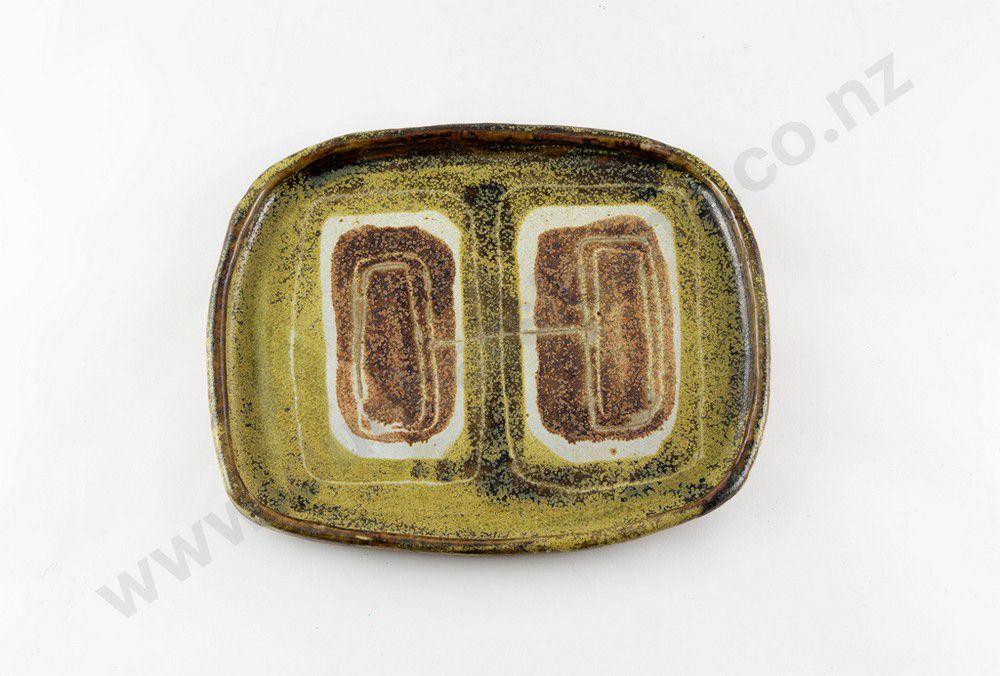 Green and Brown Abstract Dish by Kenneth Clark - New Zealand Potters ...
