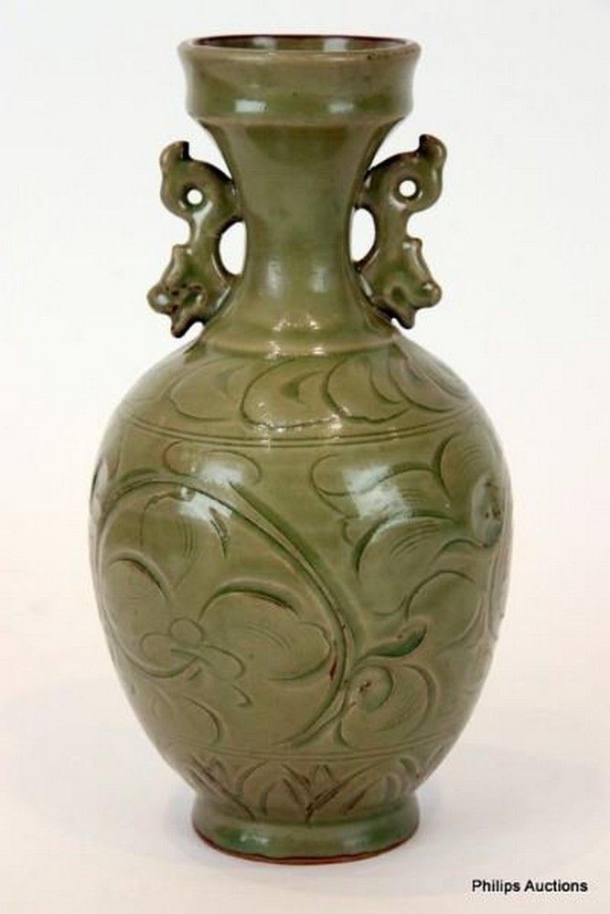 Yaozhou Ware Celadon Vase with Peony Scroll Frieze - Ceramics - Chinese ...