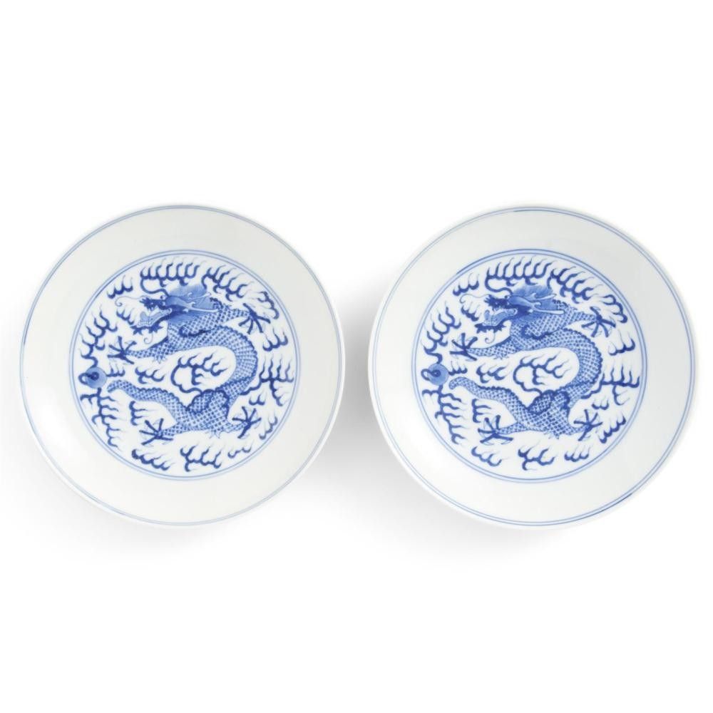 Chinese Blue and White Dragon Dishes, Guangxu Period (1875-1908 ...
