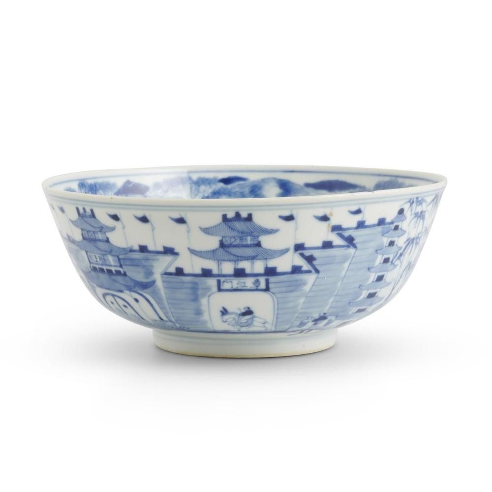 Chinese Blue and White Bowl, Kangxi Mark, 19th Century - Ceramics ...