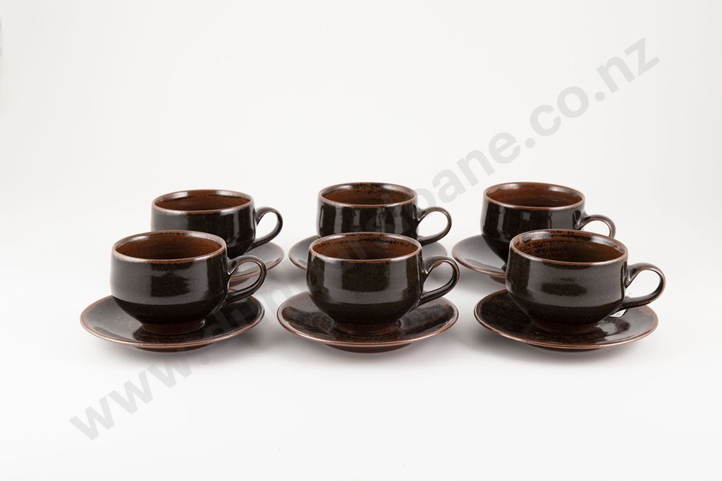 Harry & May Davis Tenmoku Glaze Cups and Saucers - New Zealand Potters ...