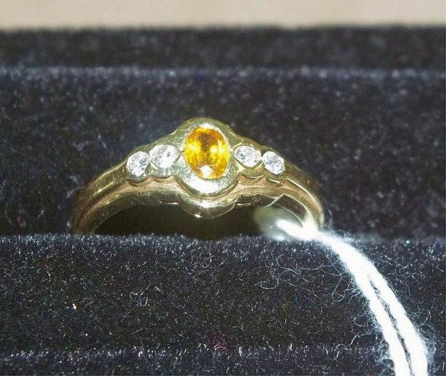 Citrine and Diamond 9ct Gold Ring - 2.4gm - Rings - Jewellery