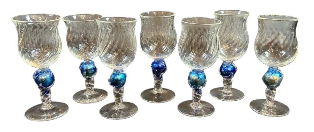 Alan Fox Studio Glass Goblets Set of 7, Engraved Signature - Australian ...