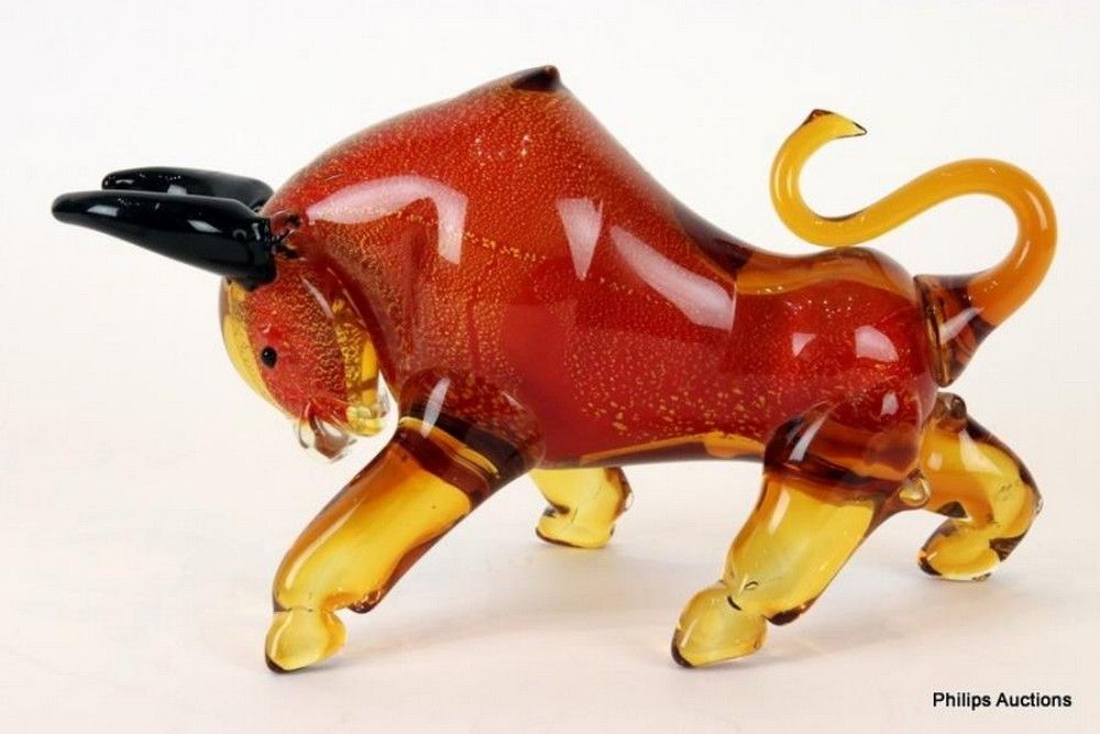 Murano Style Glass Bull Figure, 20th Century - Venetian / Murano - Glass