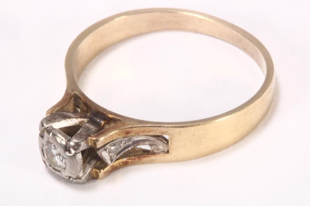 18ct Gold & Palladium Diamond Solitaire Ring, Size Q/R - Rings - Jewellery