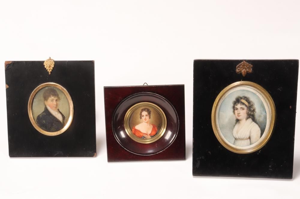 Framed portrait miniatures: Georgian gentleman, Mrs Bailey, Pauline ...
