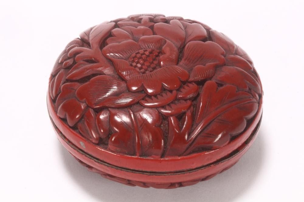 Qing Dynasty Cinnabar Paste Box with Carved Floral Design - Zother ...