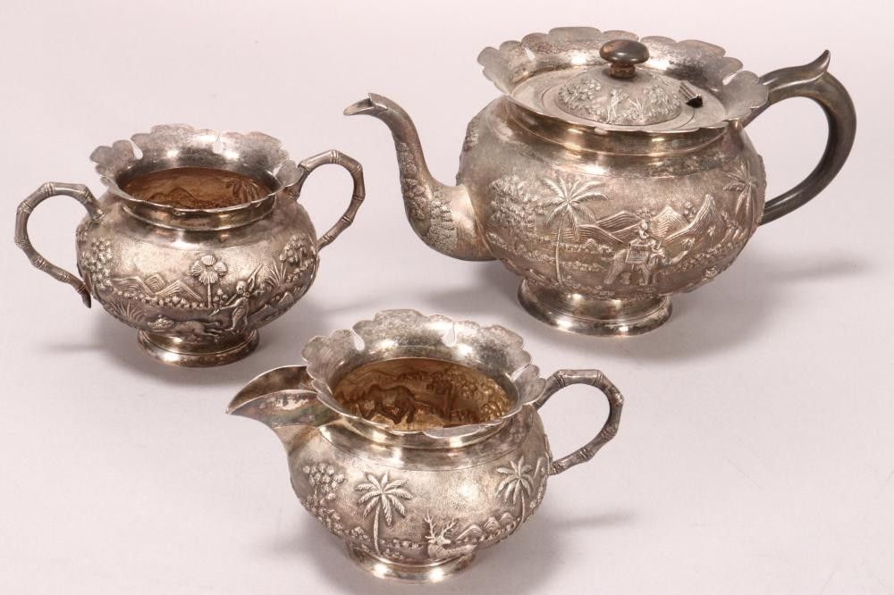 Indian Sterling Silver Tea Service with Daily Life Embossing - Zother ...