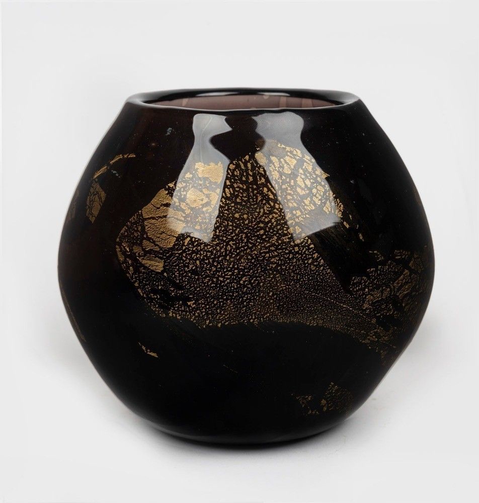 Black and Gold Australian Art Glass Vase by Richard Morrell ...