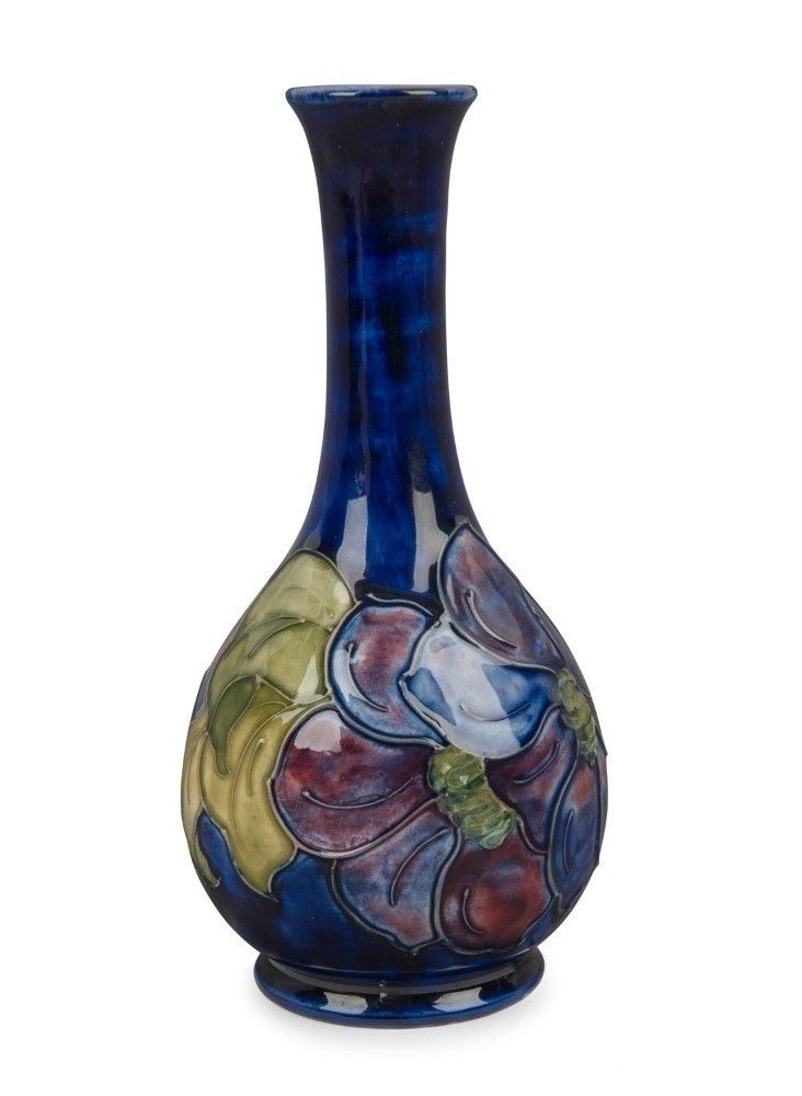 Moorcroft 'Clematis' English Pottery Vase on Blue Ground - Moorcroft ...