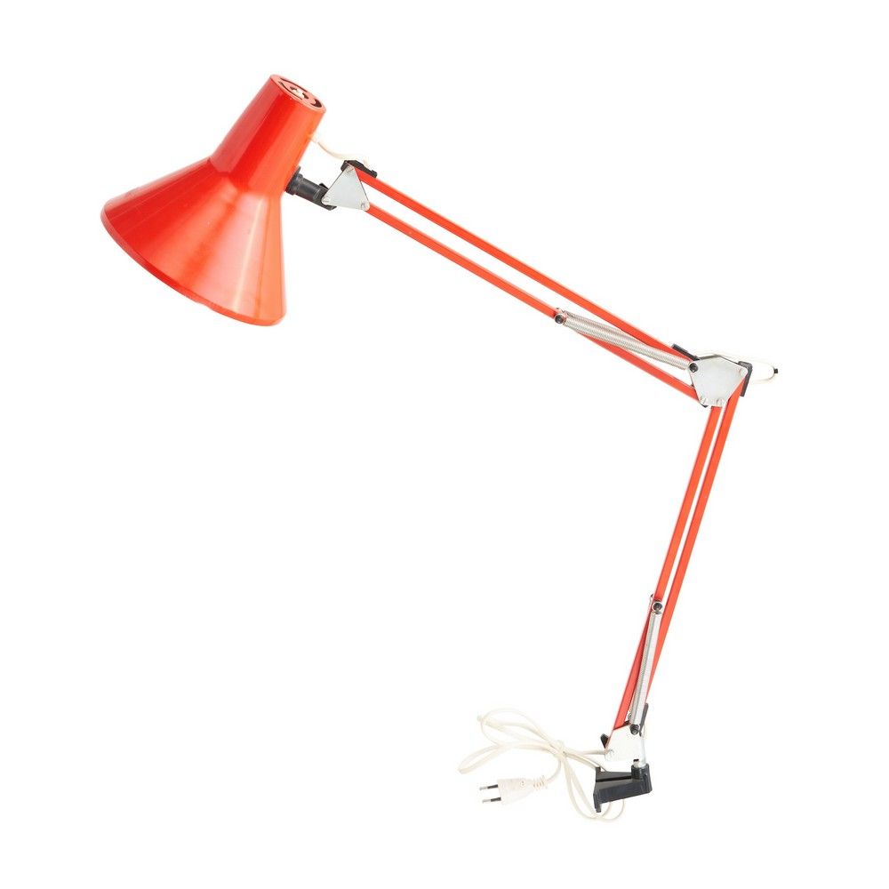 1970s Danish Red Enamel Drafting Lamp with Clamp Base - Zother - Lighting