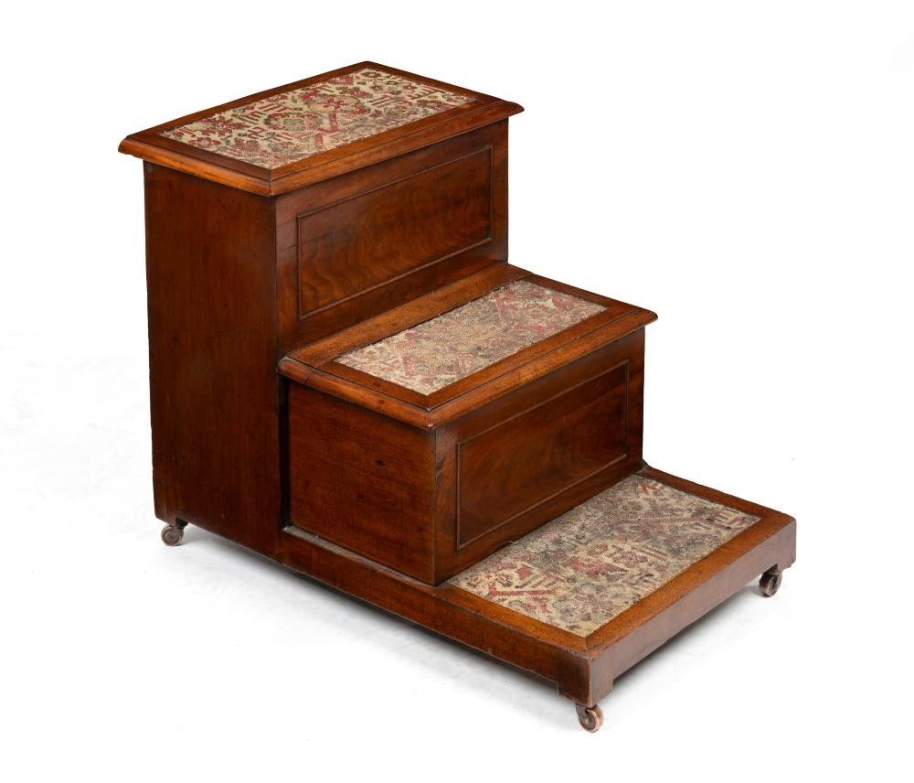 Antique Mahogany Upholstered Storage Steps - 55.5 cm High - Zother ...