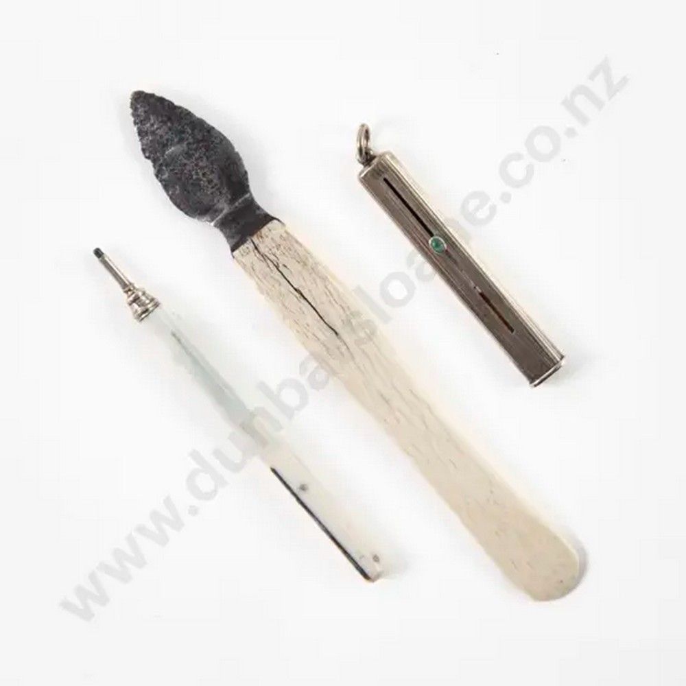 Antique steel and bone medical bloodletting knife with silver pencil ...