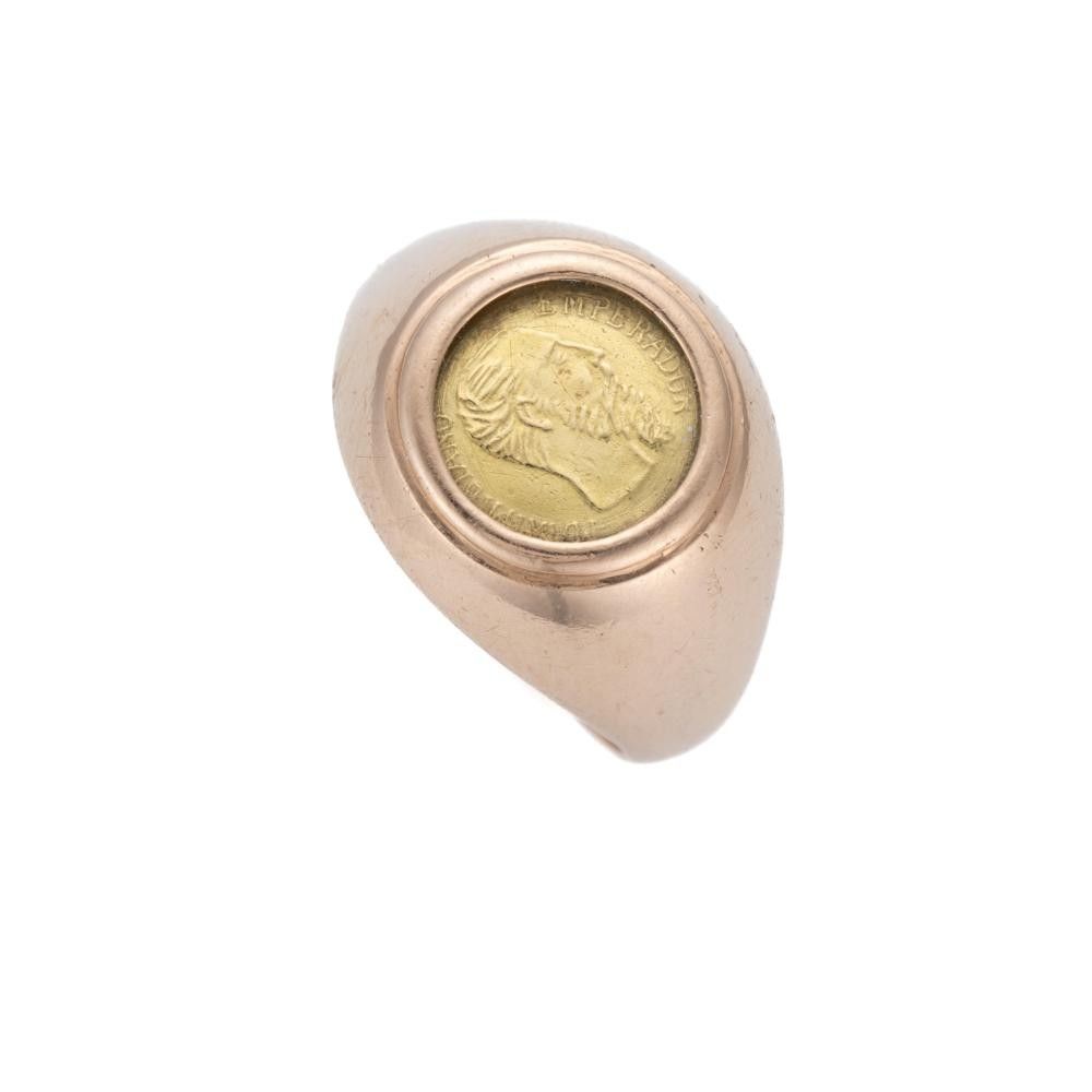 9ct Gold Coin Ring with 18ct Replica Coin, Size K - Rings - Jewellery