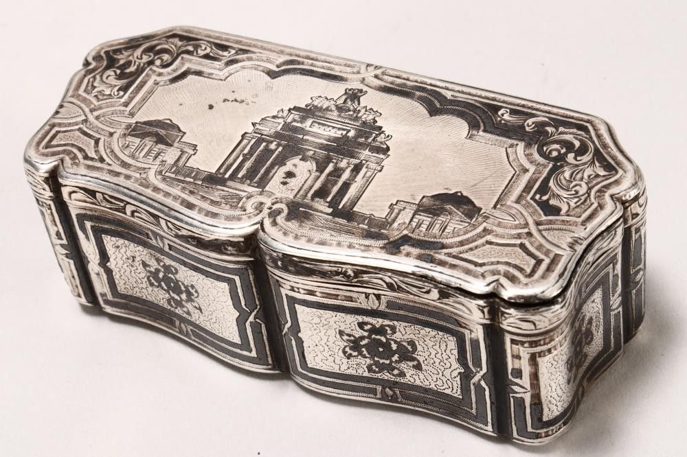 19th Century Russian Silver Niello Snuff Box with Architectural Scene ...