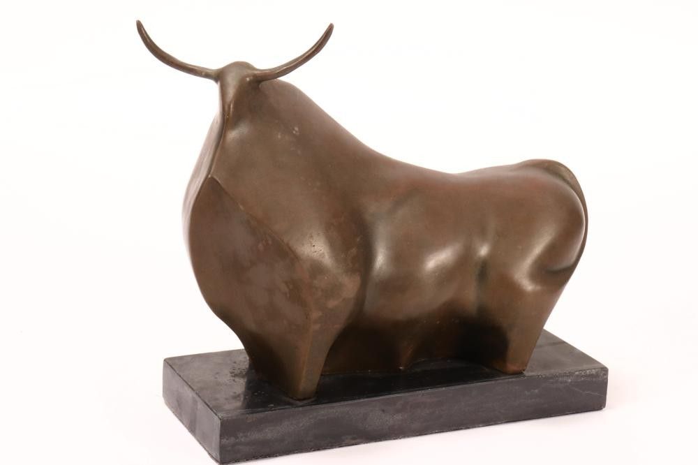Botero-inspired Bronze Bull Sculpture on Slate Base - Animals & Birds ...