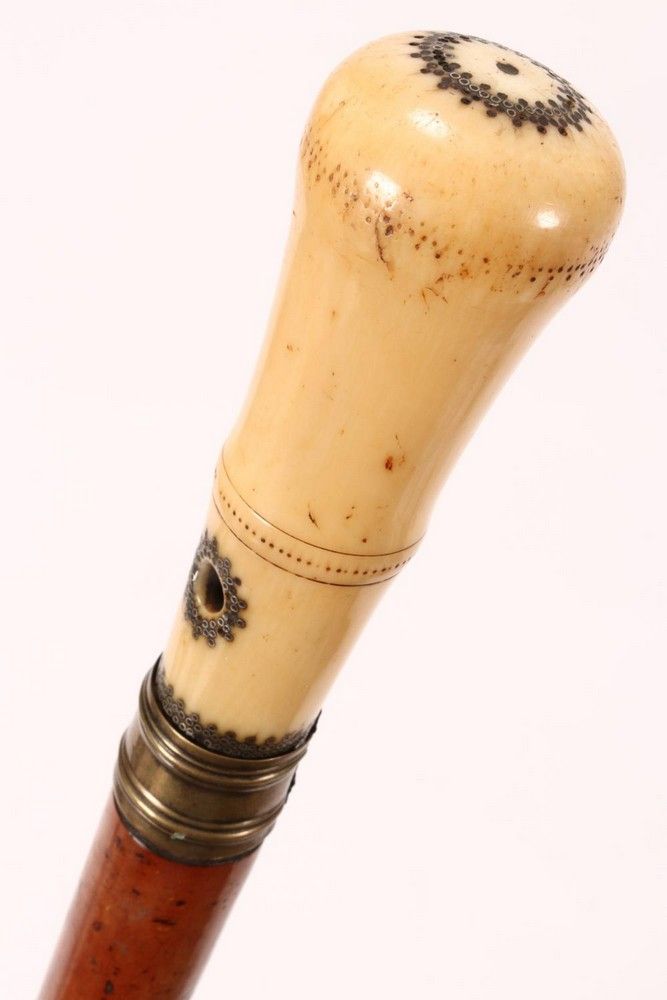 19th Century Marine Ivory Handled Walking Stick with Silver Accents ...