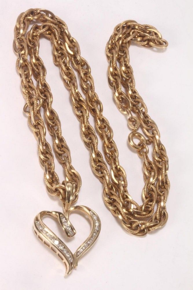 9ct Gold Chain with 10ct Diamond Pendant, Arezzo, 11.7gm - Pendants ...