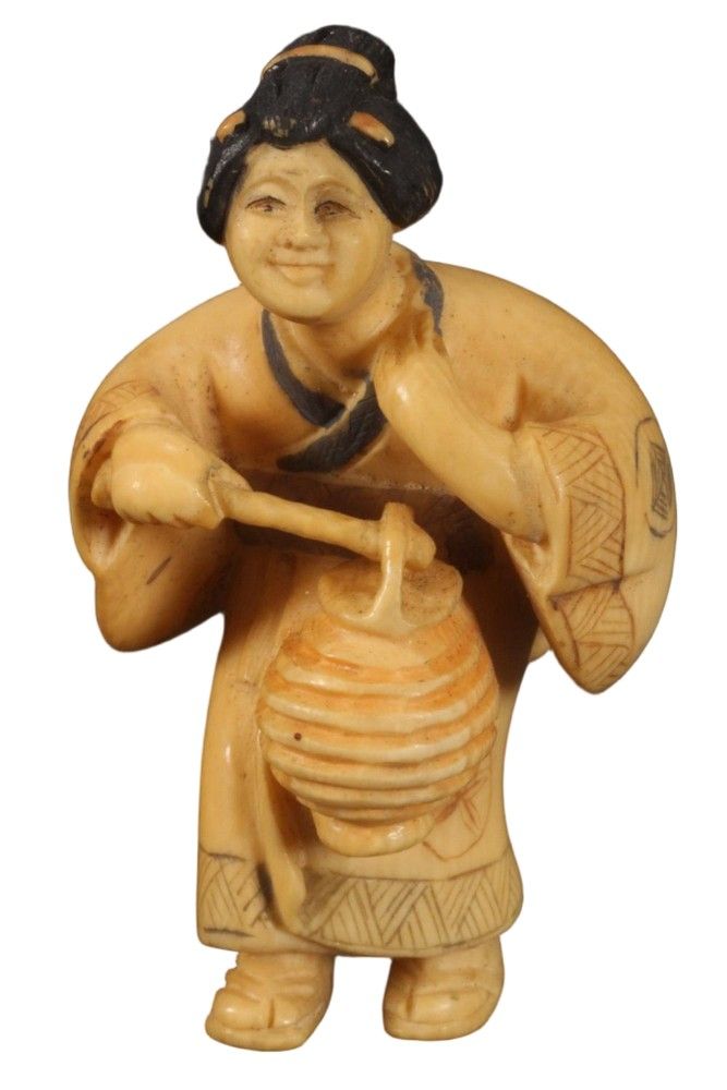 Japanese Ivory Netsuke: Lady with Lantern, Incised Mark, 5.5cm ...