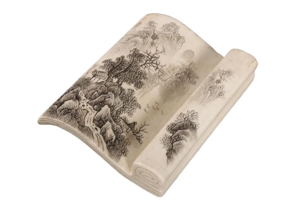 Chinese porcelain scholars wrist rest with hand-painted landscape scene ...