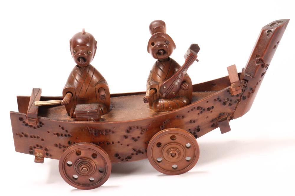 Meiji Period Kobe Automaton Toy: Two Musicians in Boat - Clockwork ...