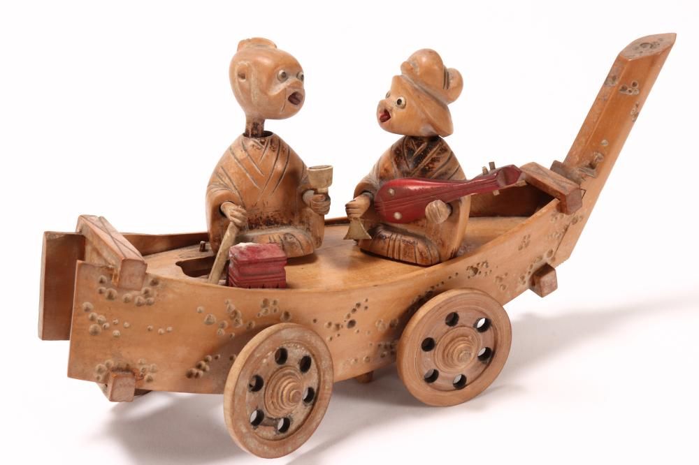 Meiji Period Kobe Automaton Toy: Musicians in Boat, Articulated Figures ...