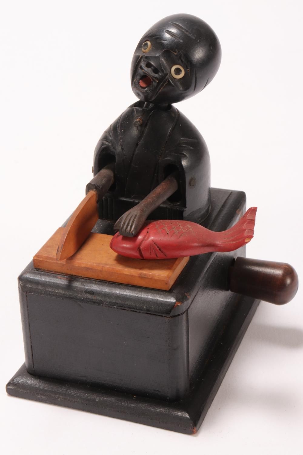 Meiji Period Kobe Automaton Toy: Fish Cutter Figurine (Stained ...