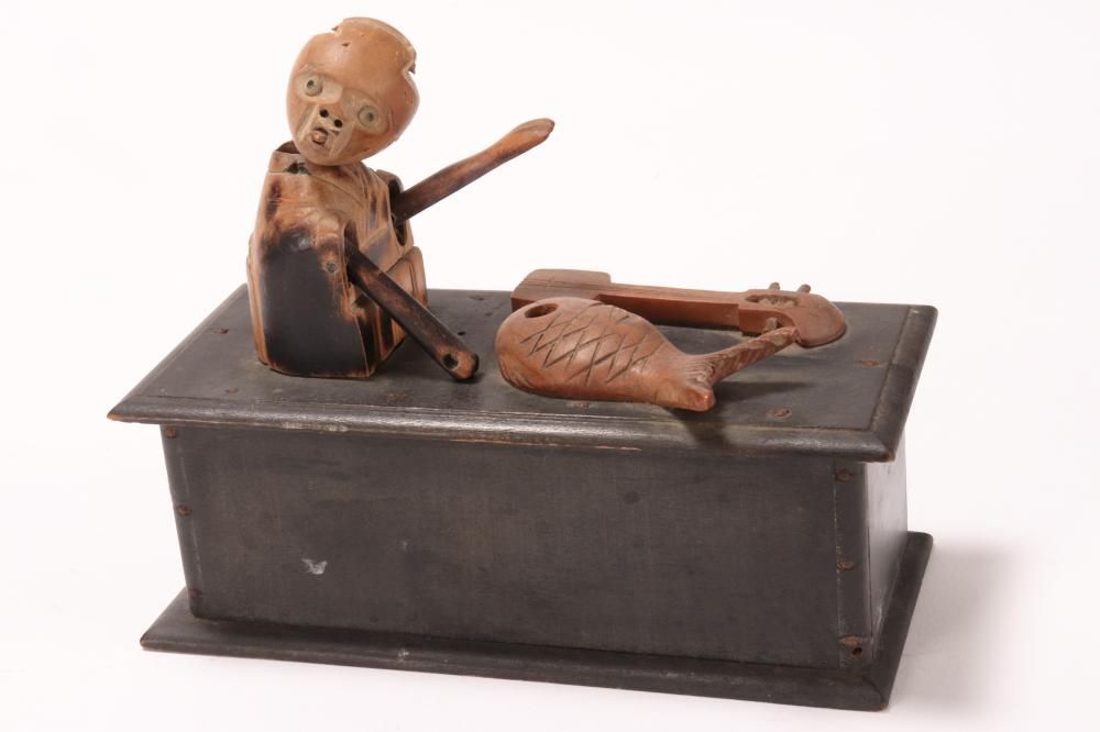 Meiji Period Kobe Automaton Toy: Figure Cutting Fish with Knife ...