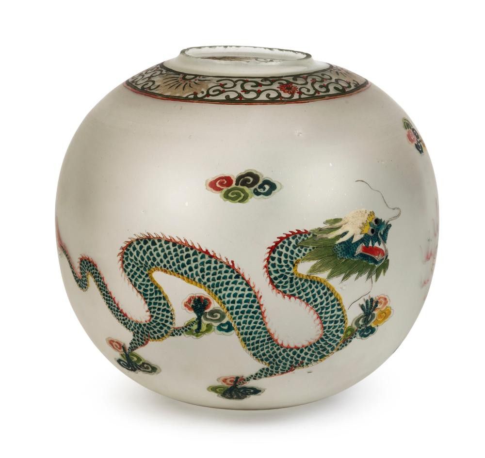 Hand-painted Chinese Dragon Glass Lantern Shade - Zother - Oriental