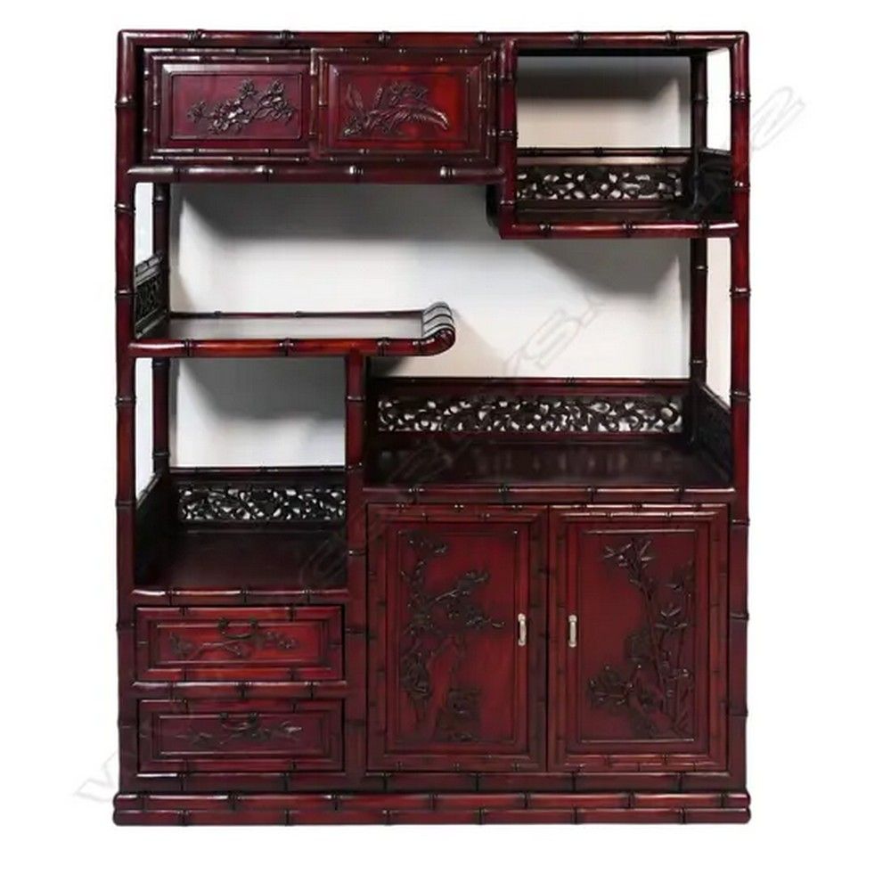 Chinese Rosewood Display Unit with Bamboo Frame and Carved Detail ...