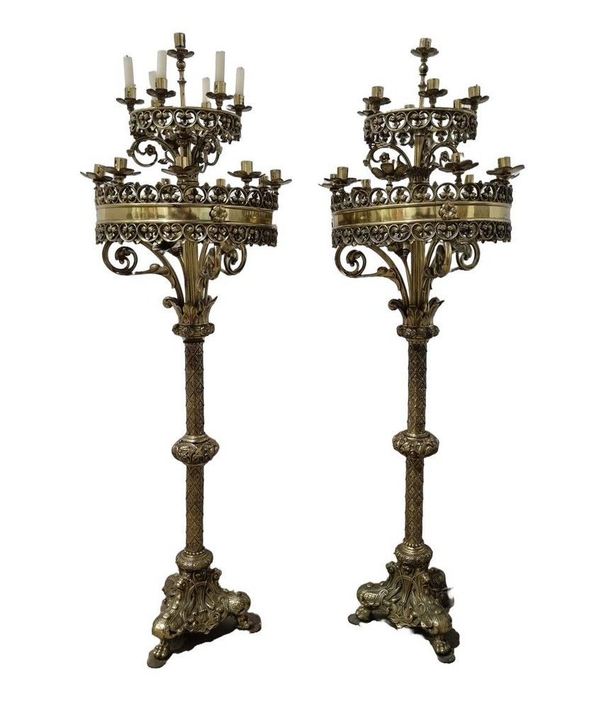 Ornate Brass Candelabra Pair with Nineteen Lights, Floral Sconces ...