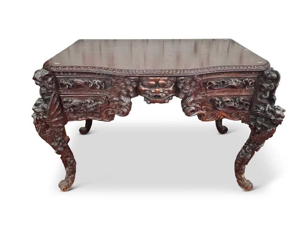Japanese Rosewood Dragon Carved Console Table with Drawers - Furniture ...