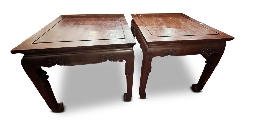 Rosewood Chinese side tables with square inset top and facetted legs ...