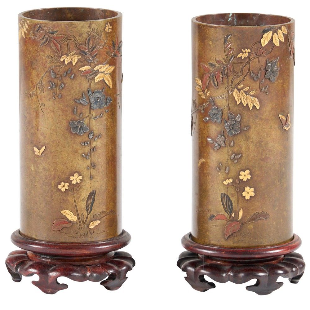 Japanese mixed metal miniature vases, Meiji period, 19th century ...
