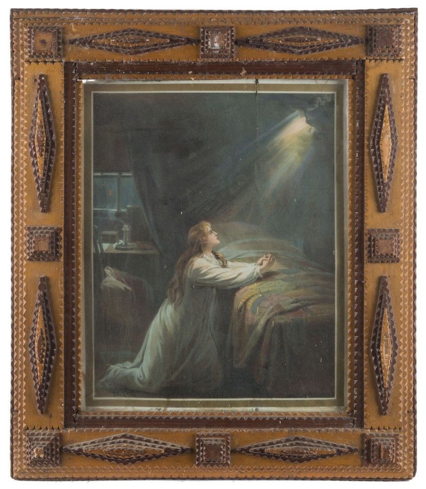 Australian Tramp Art Picture Frame with Colour Lithograph, Late 19th ...