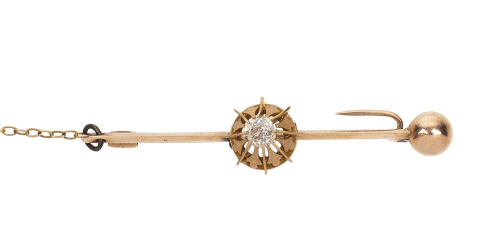 1900s Rose Gold Diamond Solitaire Bar Brooch, 5cm Long - Brooches ...