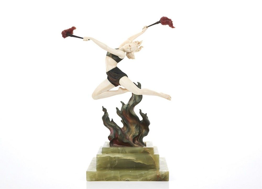 Flame Leaper Bronze and Ivory Sculpture by Ferdinand Preiss - Figures ...