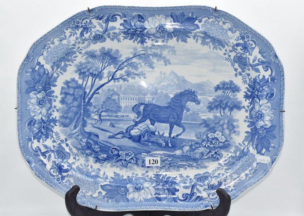 Blue and White Horse Platter by Copland Spode - Spode/Copeland - Ceramics