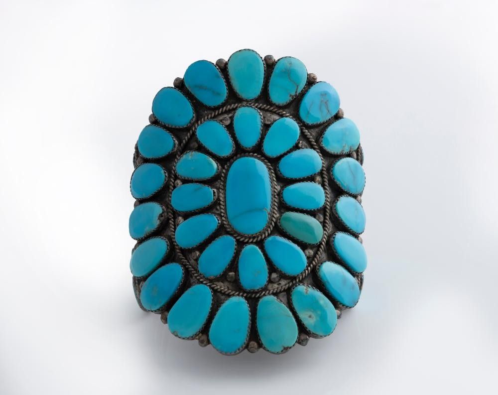 Navajo Turquoise Cluster Cuff, Sterling Silver, Signed Jw, 115.1g ...