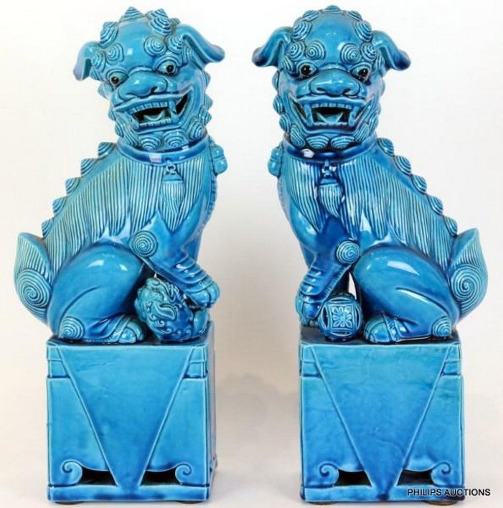 Chinese Turquoise Glazed Porcelain Guardian Lions, 20th Century ...
