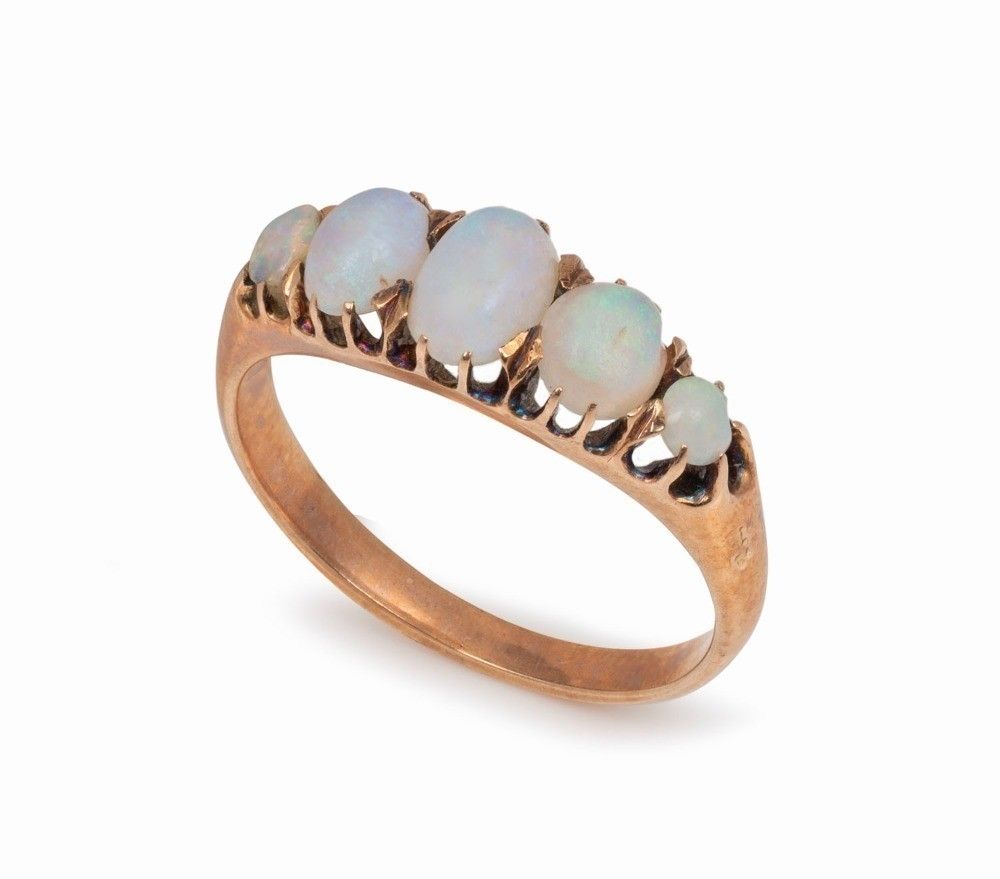 Antique 9ct Rose Gold Ring with Graduated Solid Opals - Rings - Jewellery