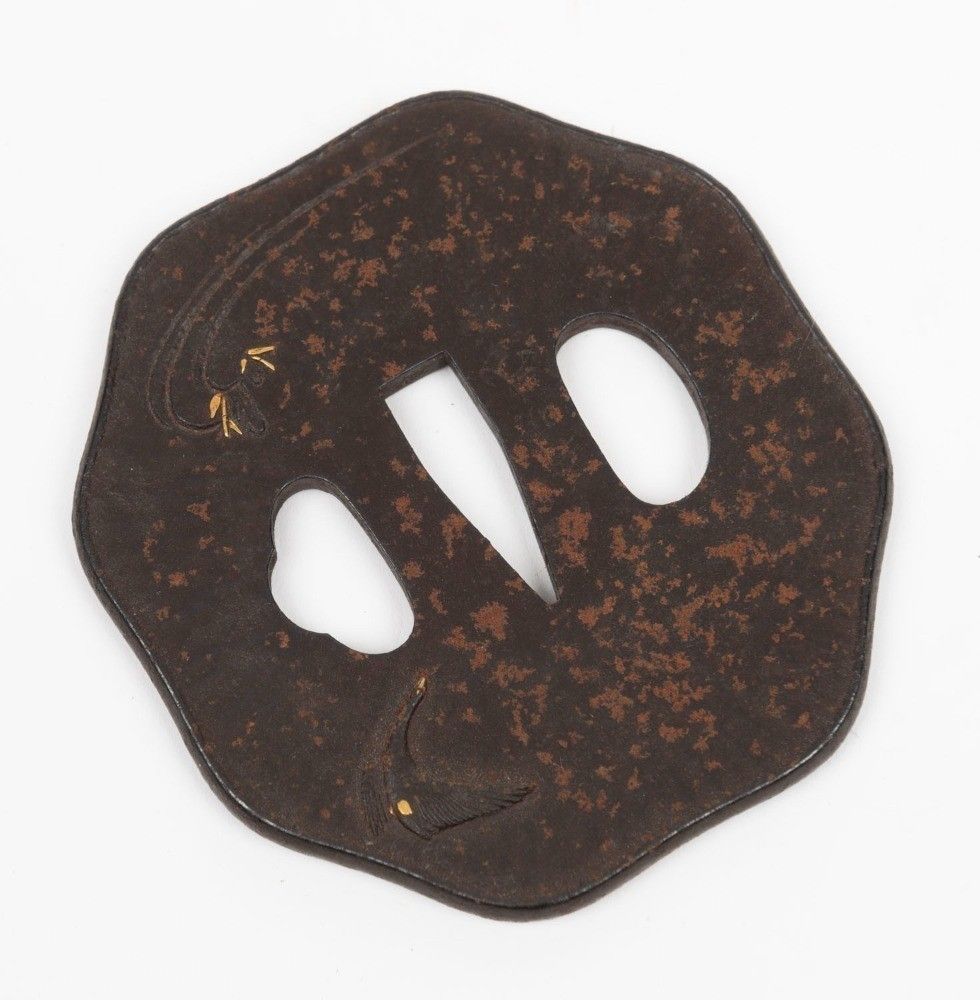 Edo/Meiji Period Samurai Sword Guard with Gilt Highlights - Bronze ...
