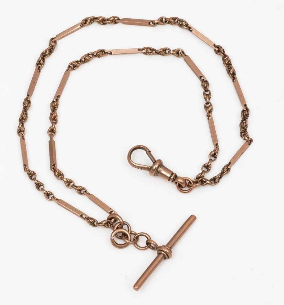 19th Century 9ct Rose Gold Albertina Fob Chain, Stamped "9ct ...