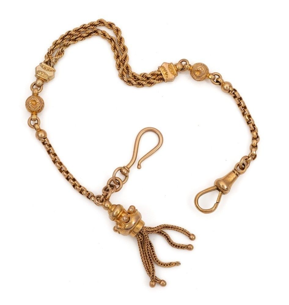 19th Century 9ct Gold Albertina Fob Chain, 22cm, 9.7g - Necklace/Chain ...