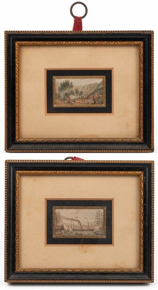 19th Century George Baxter Framed Lithograph Miniatures, 11 x 14 cm ...