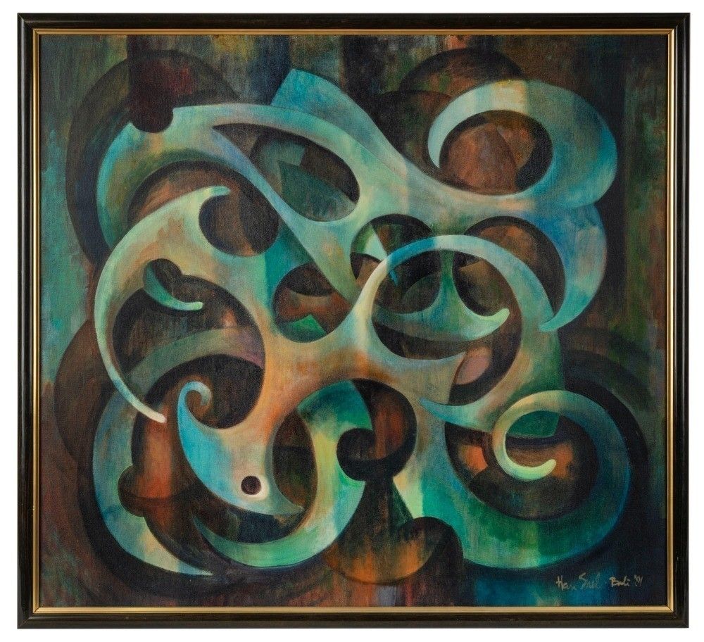 Snel's Abstract Masterpiece with Artist in Studio, Oil on Masonite ...