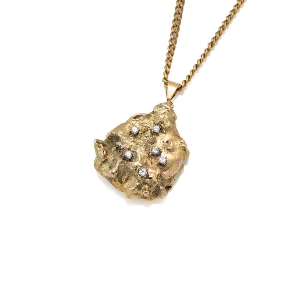 18ct Gold Diamond Nugget Pendant with 6 Brilliant Diamonds - Pendants ...