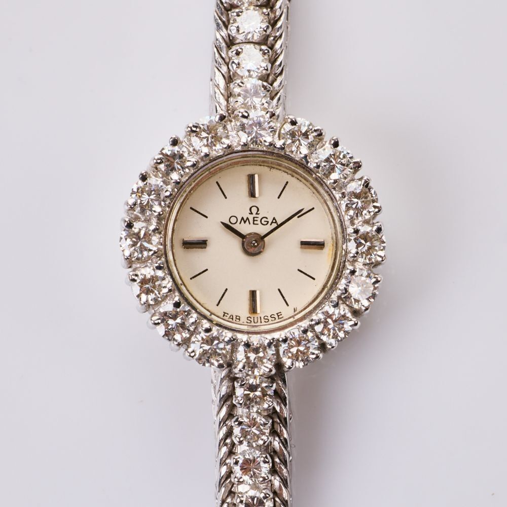 Omega Diamond Ladies Cocktail Wristwatch, 1950s, 18ct White Gold ...