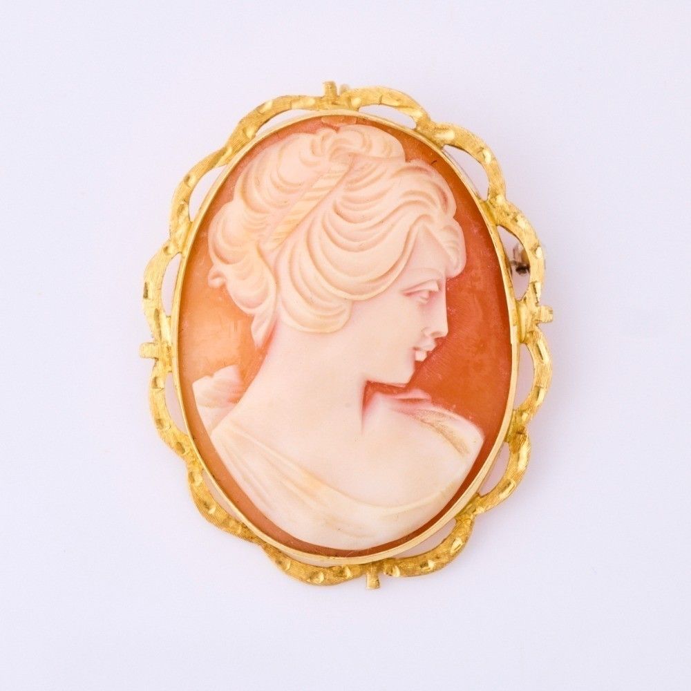18ct Yellow Gold Oval Shell Cameo Brooch, Carved Profile - Brooches ...