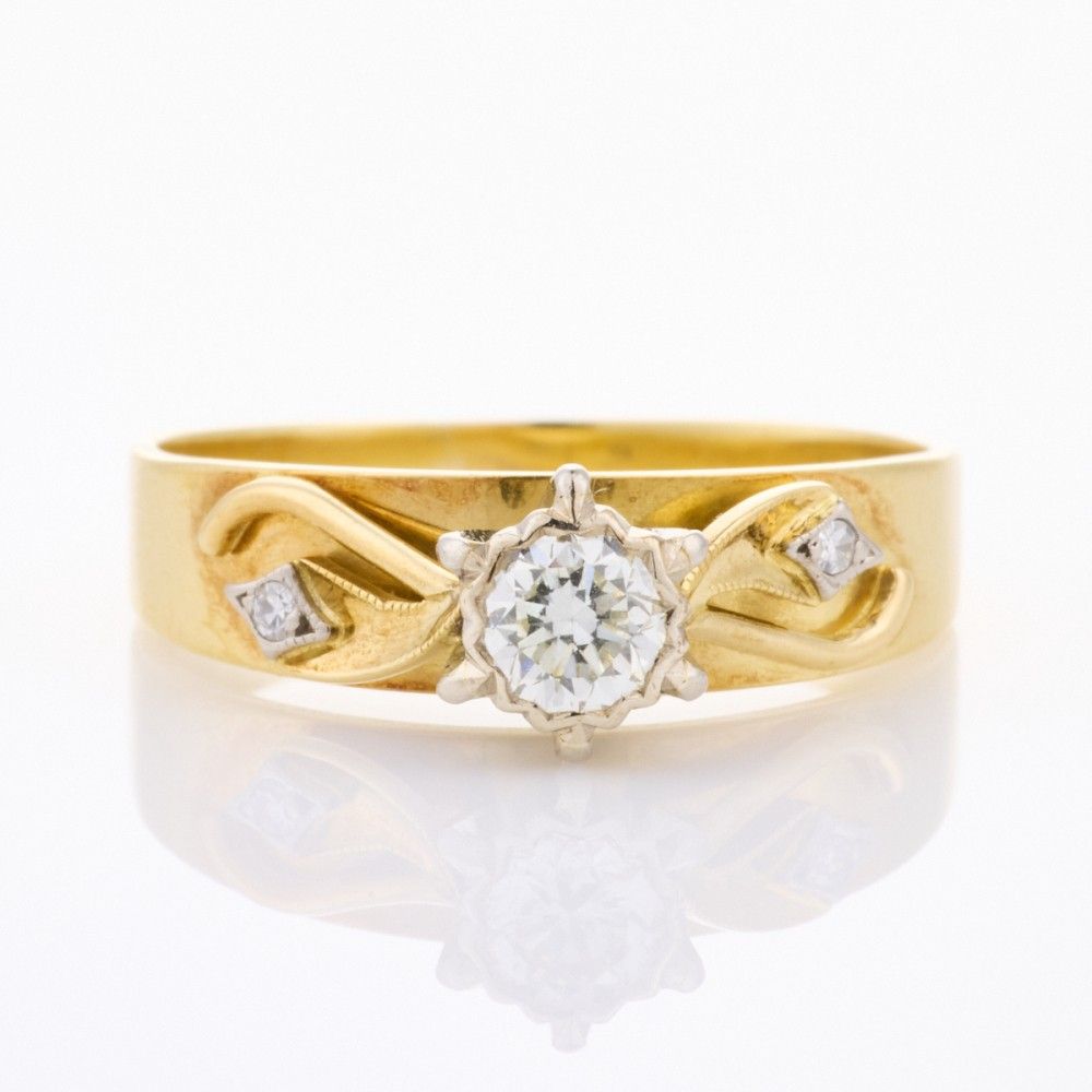 Traditional Diamond Ring with Round Brilliant Cut and Accents - Rings ...